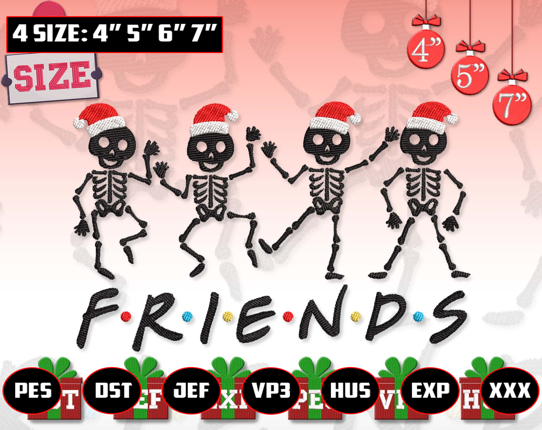 Skeleton Friend Embroidery Designs, Christmas Embroidery Des - Inspire ...