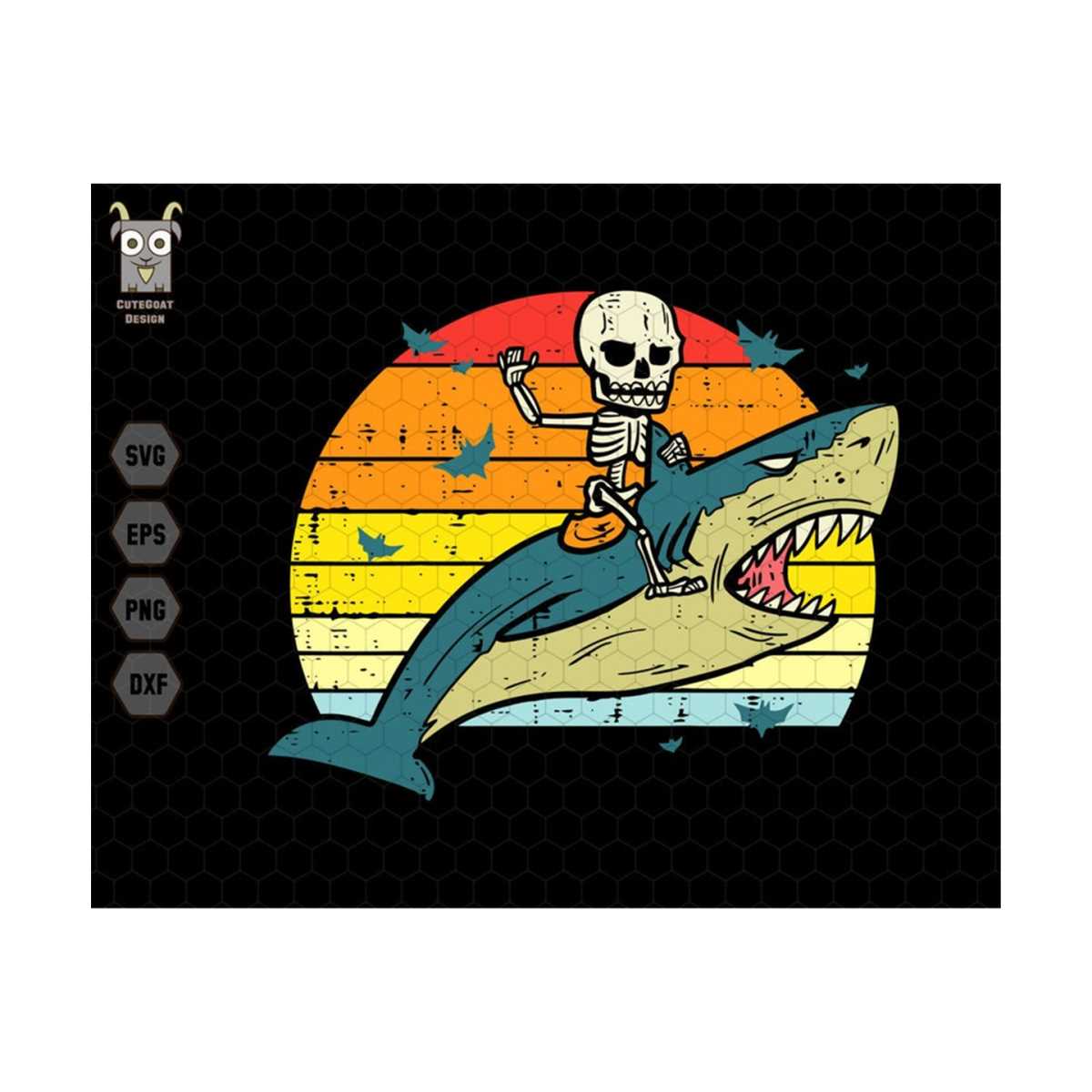 Halloween Shark Svg, Skeleton Riding Shark, Skeleton, Svg Fi | Inspire ...