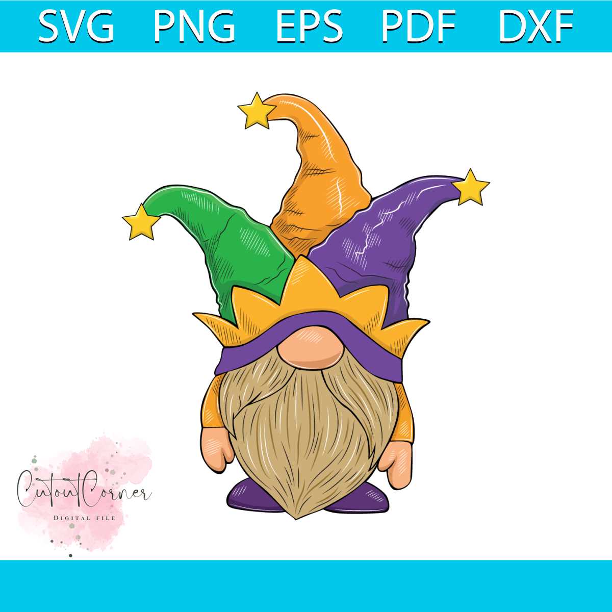 Gnome Mardi Gras Clipart SVG PNG | Inspire Uplift
