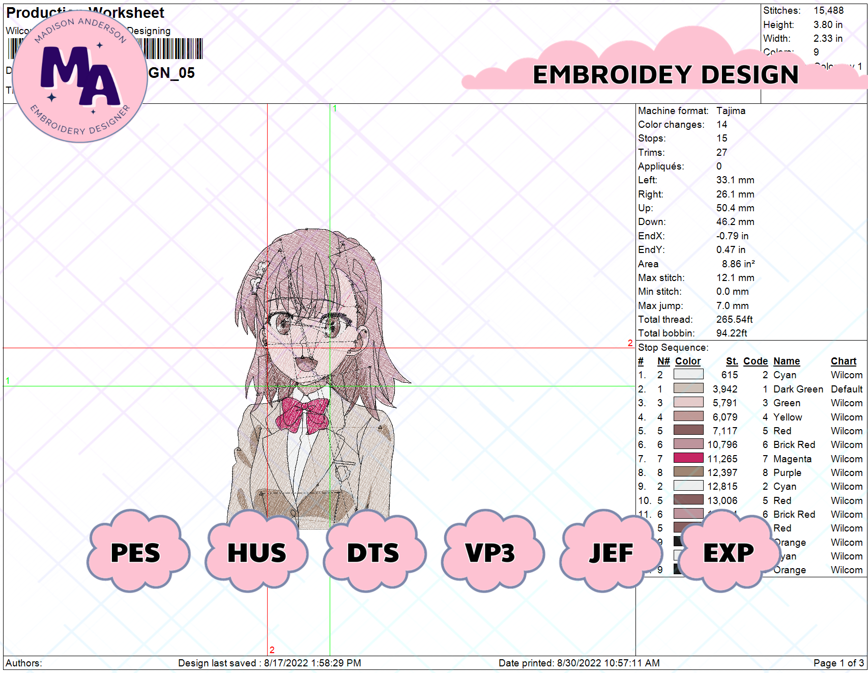 Anime Inspired Embroidery Designs, Anime Character Embroider - Inspire ...