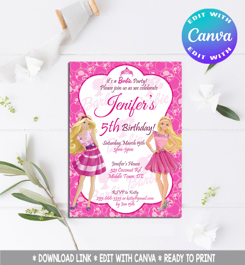 Barbie Invitation, Barbie Invites, Barbie Birthday Party Inv | Inspire ...