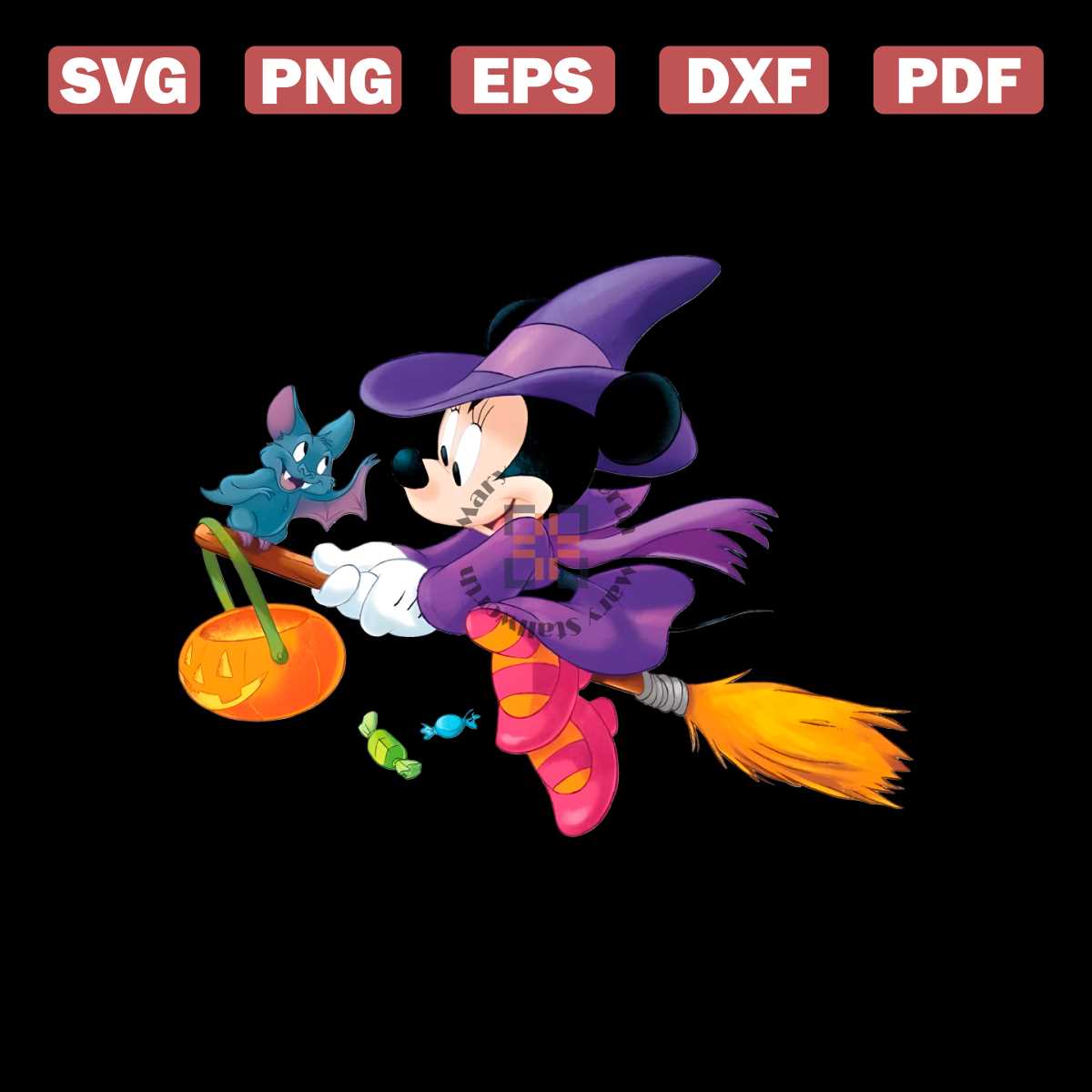 Disney Halloween Witch Minnie And Bat PNG Download | Inspire Uplift