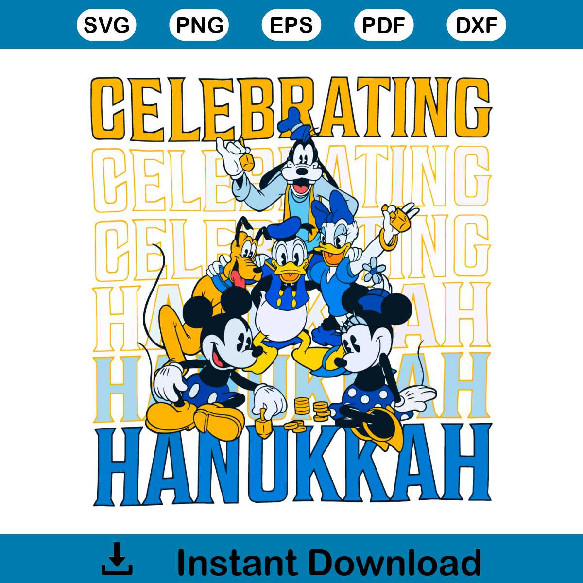 Mickey Mouse and Friends Celebrating Hanukkah Holiday SVG | Inspire Uplift