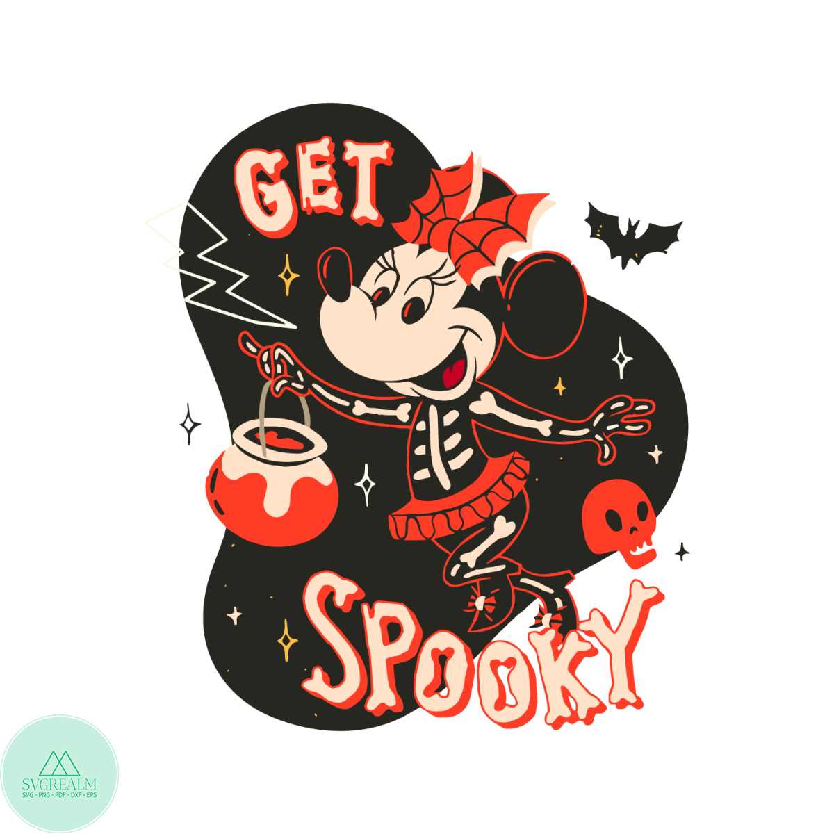 Disney Minnie Mouse Skeleton Get Spooky SVG Download | Inspire Uplift
