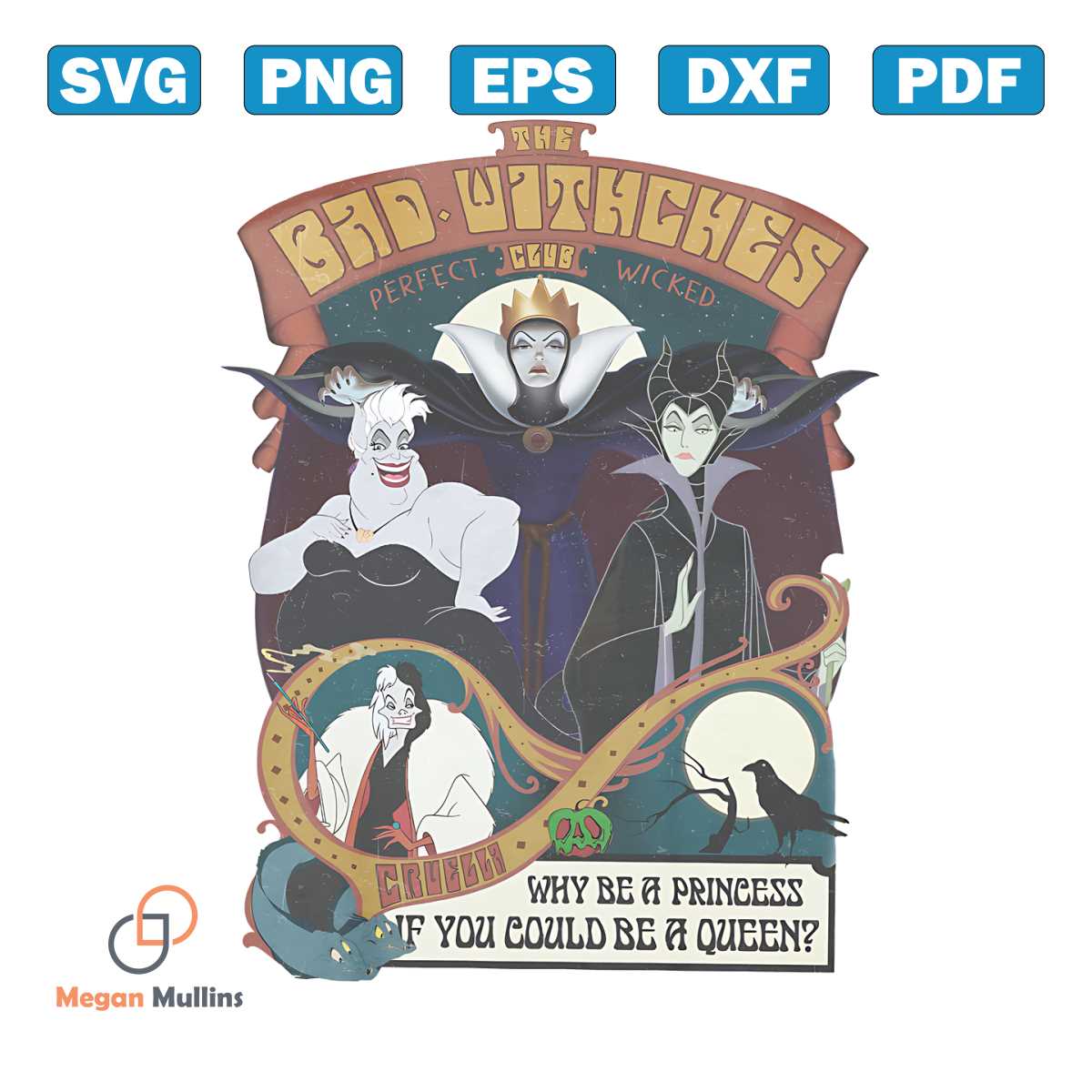 Retro Vintage The Bad Witches Club Disney Villains PNG File | Inspire ...