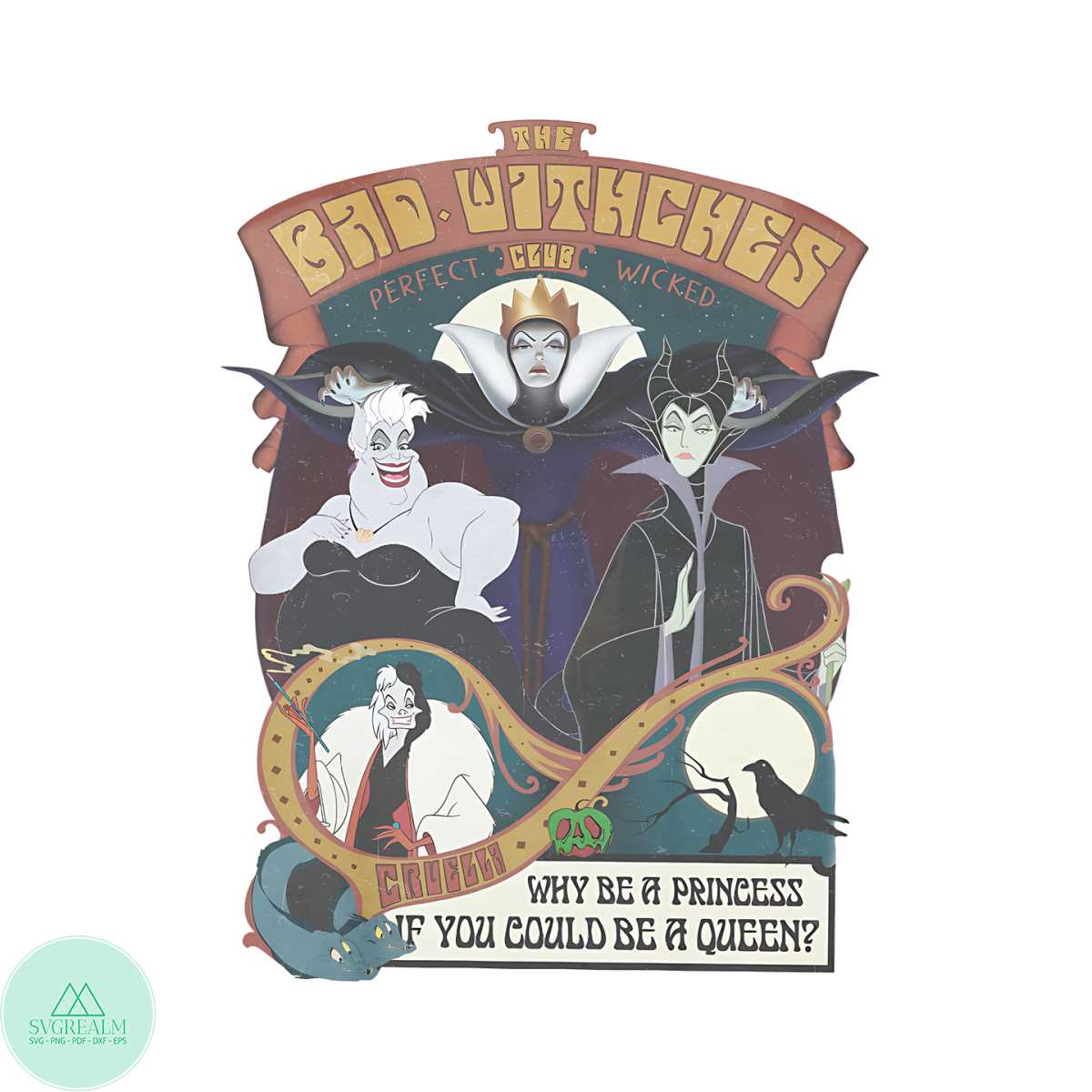 Retro Vintage The Bad Witches Club Disney Villains PNG File | Inspire ...