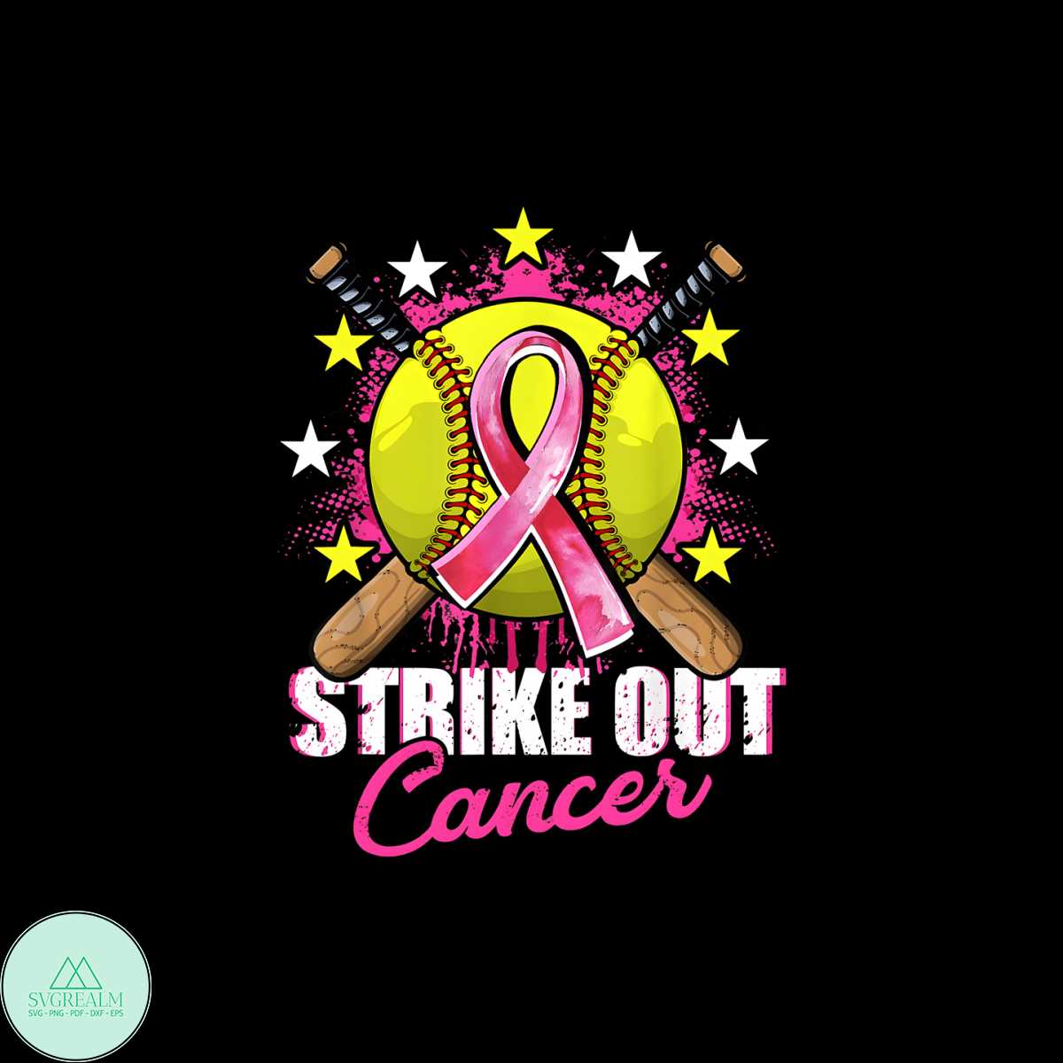 Baseball Strike Out Cancer Pink Ribbon Softball PNG Download | Inspire ...