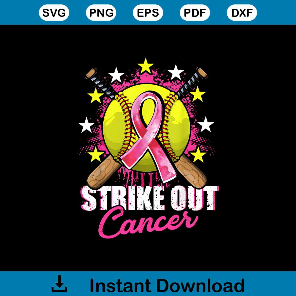 Baseball Strike Out Cancer Pink Ribbon Softball PNG Download | Inspire ...