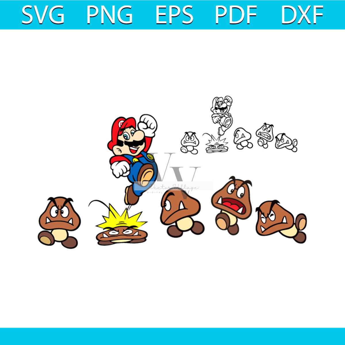 Super Mario Bros Goomba Stomp Layered and One Color | SVG Cl | Inspire ...
