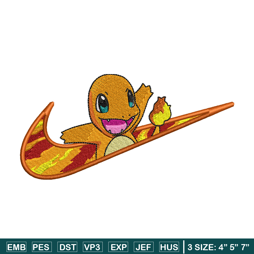 Nike x Charmander embroidery design, Pokemon embroidery,Nike | Inspire ...