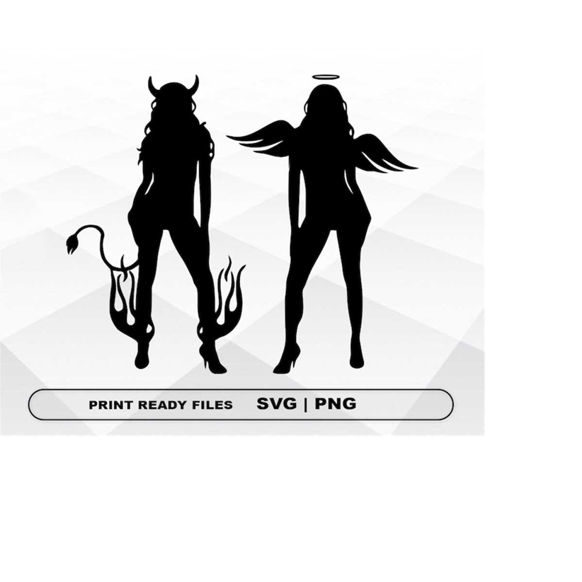 Girl Angel Demon SVG and PNG Files Clipart, Angel Demon Prin - Inspire ...