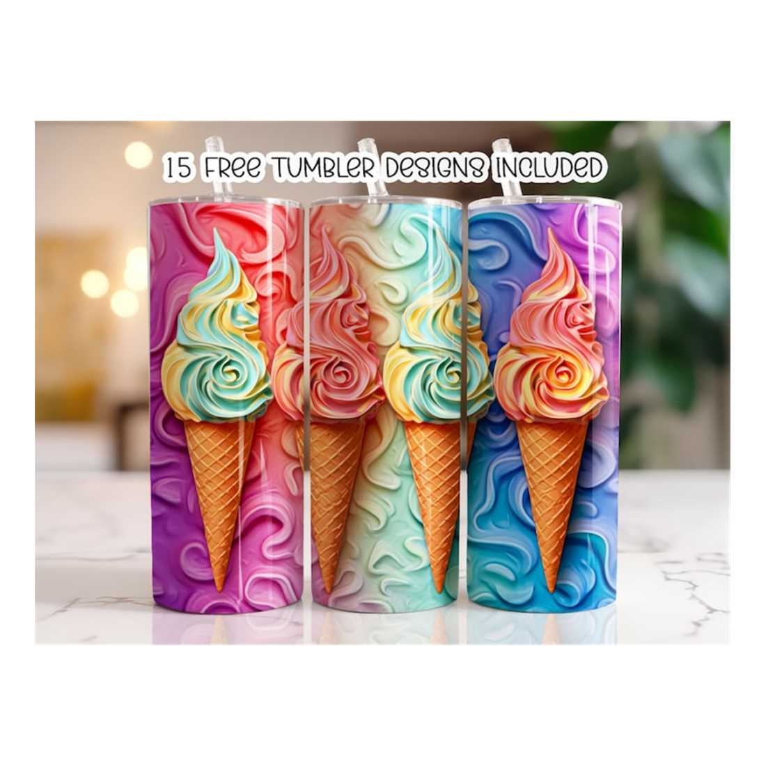 3D Summer Tumbler Wrap, 3D Ice Cream Cones 20 oz Skinny Tumb | Inspire ...
