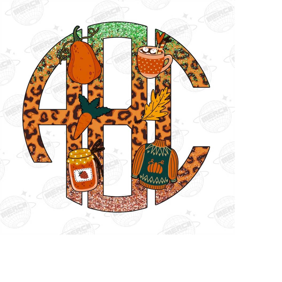 Fall Monogram Letters, Autumn Leaves Sublimation PNG Element | Inspire ...