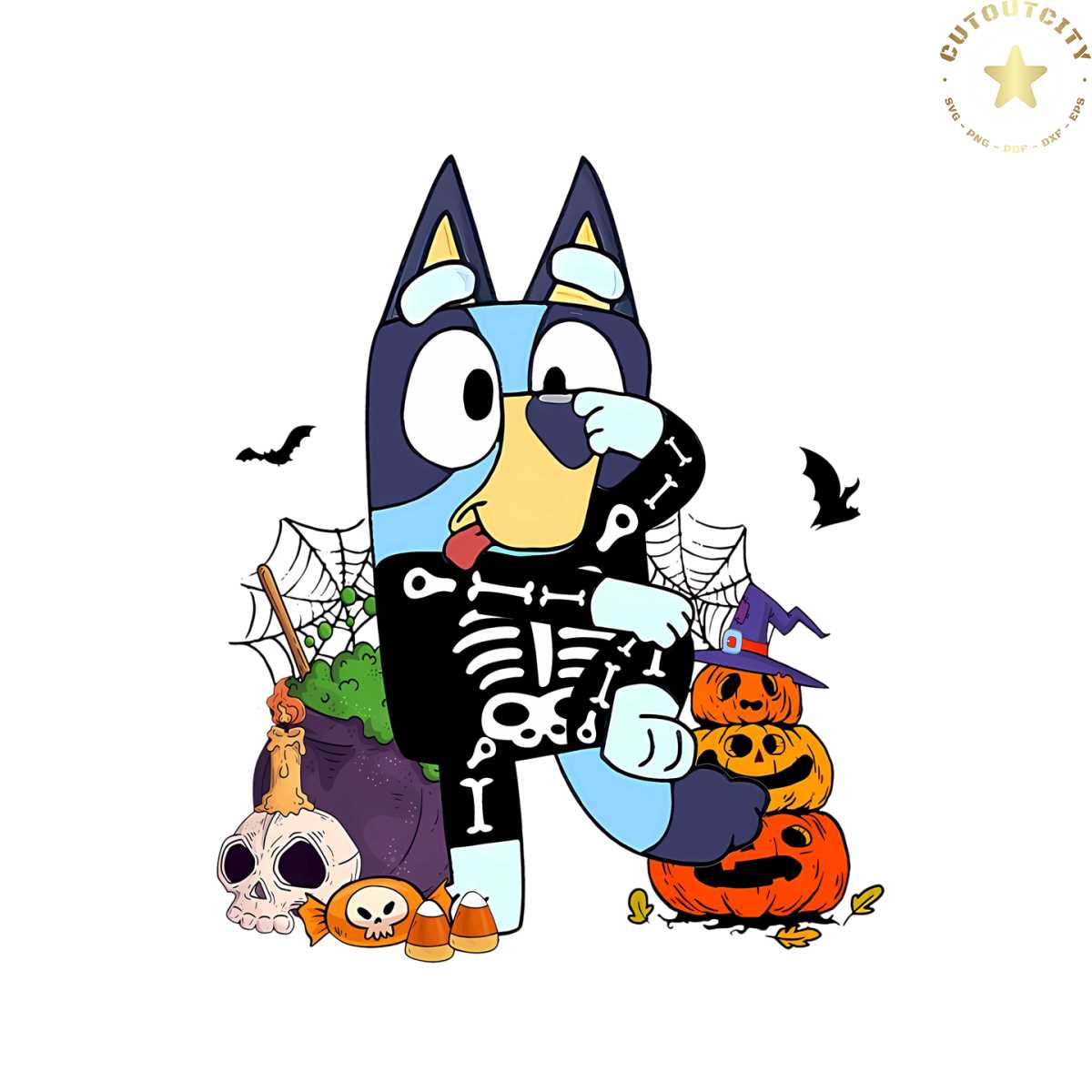 Horror Bluey Skeleton Halloween PNG Sublimation Download | Inspire Uplift