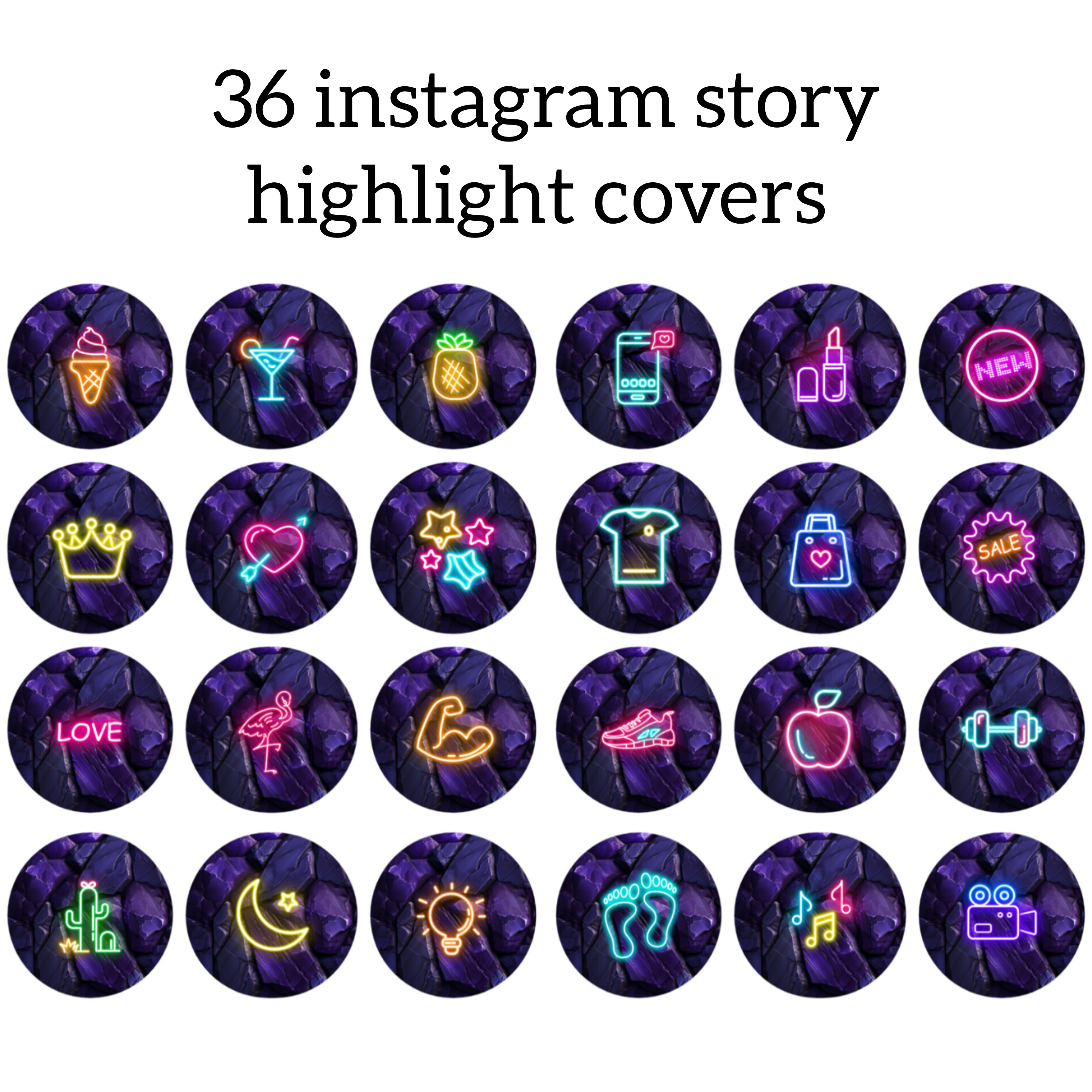 36 Neon Instagram Highlight Icons. Purple Instagram Highligh - Inspire ...