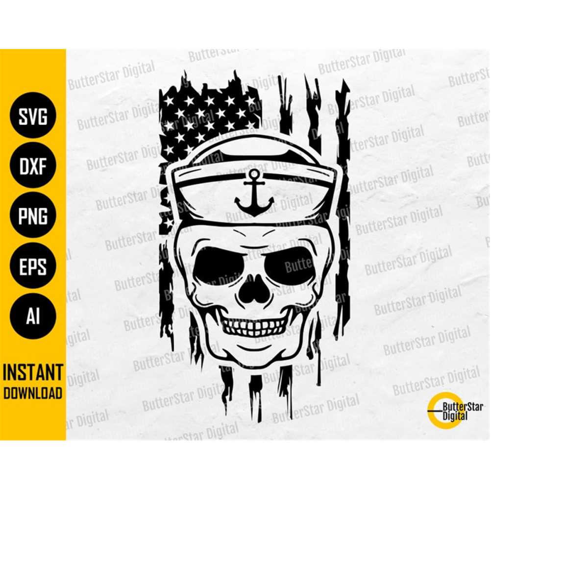 American Sailor Skull SVG | US Navy | War Veteran | Distress | Inspire ...