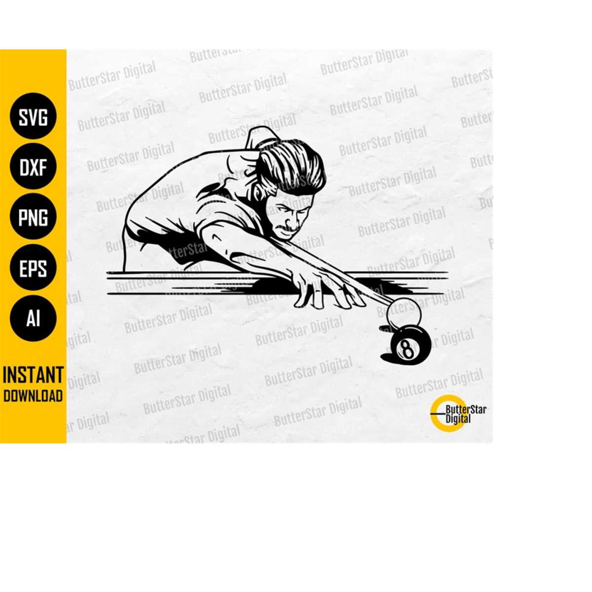 Pool Player SVG | Billiard PNG | Eight Ball SVG | 8-Ball Cue | Inspire ...