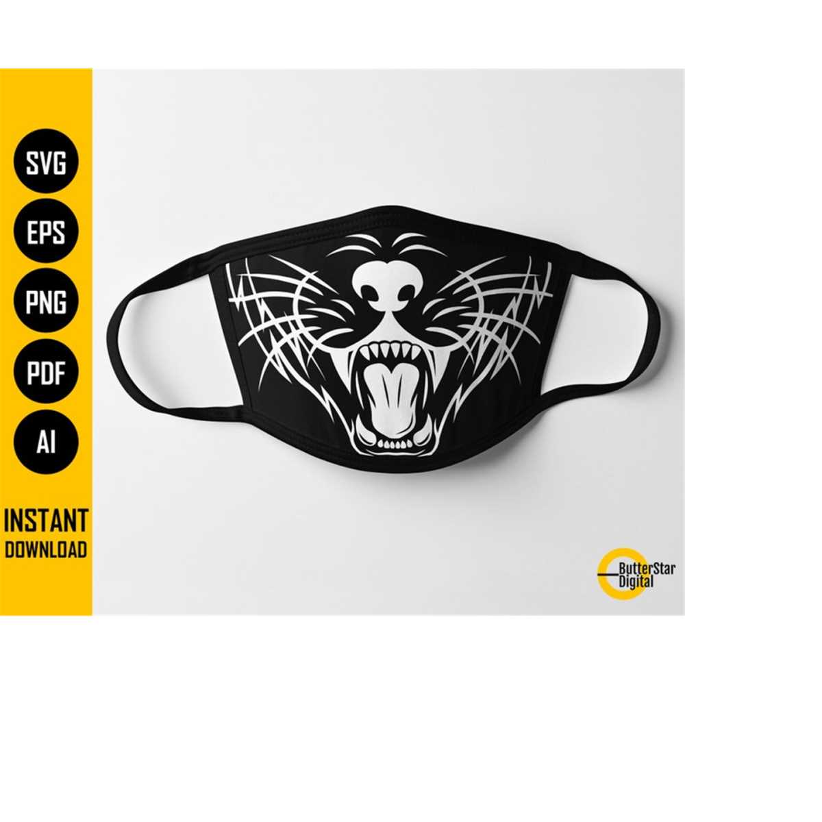 Panther Face Mask SVG | Black Panther Facemask | Big Cat Mou | Inspire ...