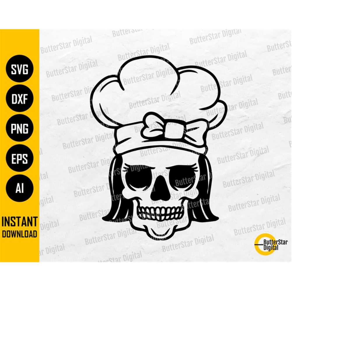 Lady Chef Skull SVG | Woman Cooking SVG | Kitchen Bake Grill - Inspire ...
