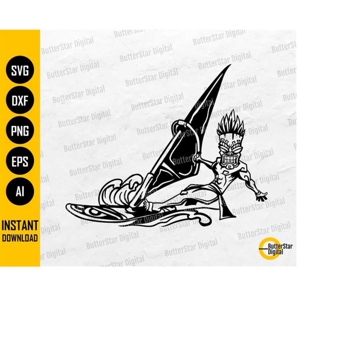 Tiki Man Windsurfing SVG | Tiki SVG | Surf Waves Hawaiian Se | Inspire ...