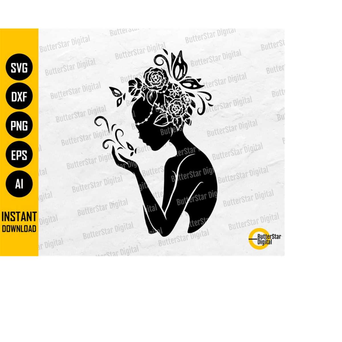 Floral Lady SVG | Pretty Flower Girl SVG | Woman With Butter | Inspire ...