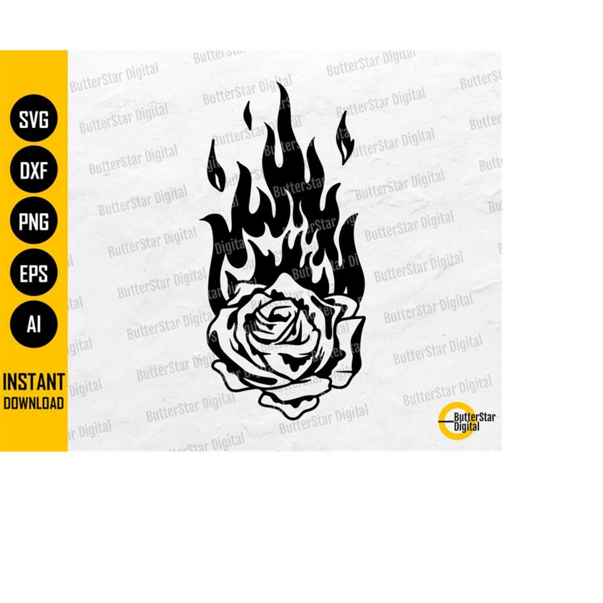 Flaming Rose SVG | Cute Flower Traditional Tattoo Decals T-S | Inspire ...