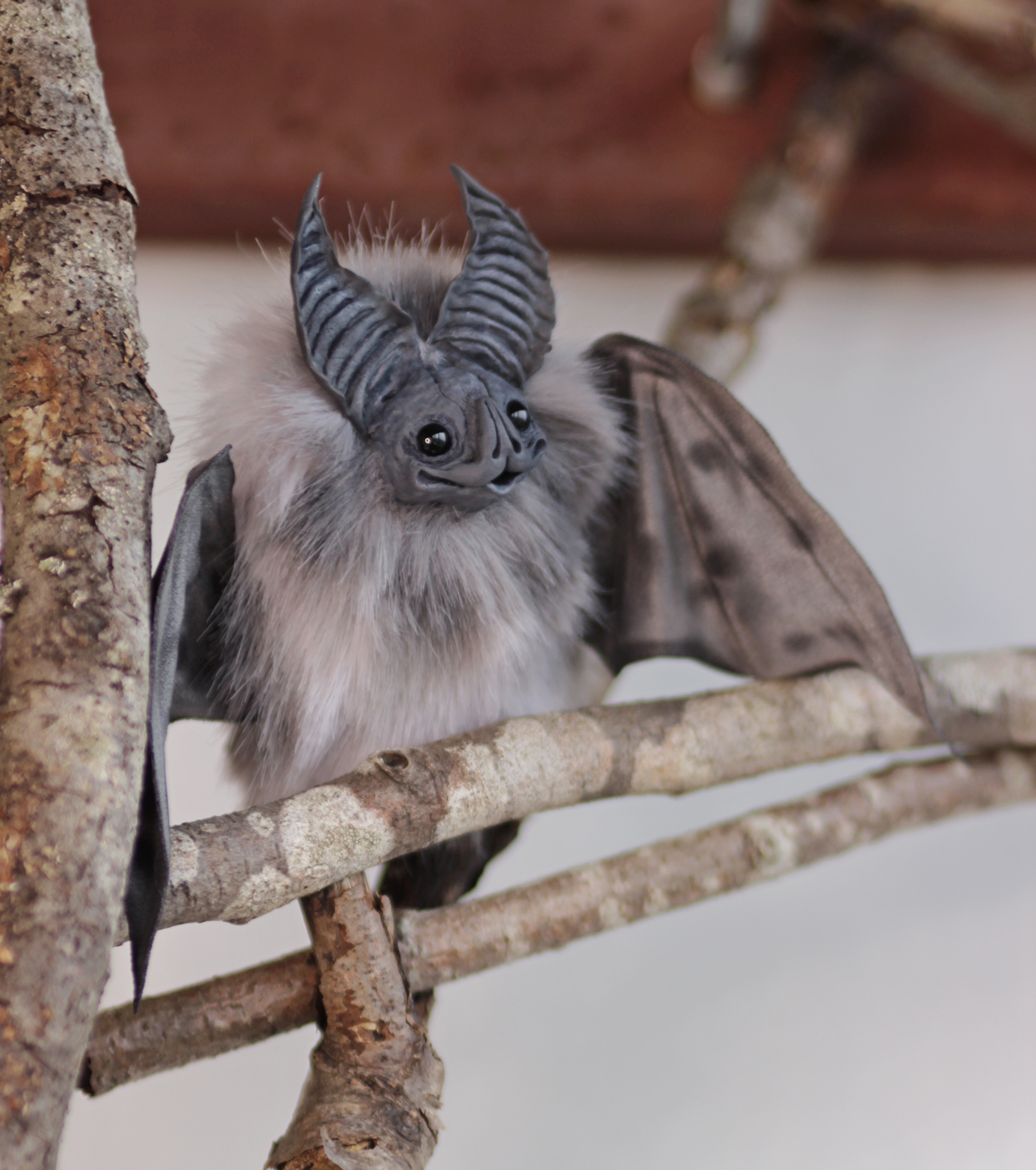 Gray bark bat fur bat, black bat, red eyes, furry doll, soft | Inspire ...