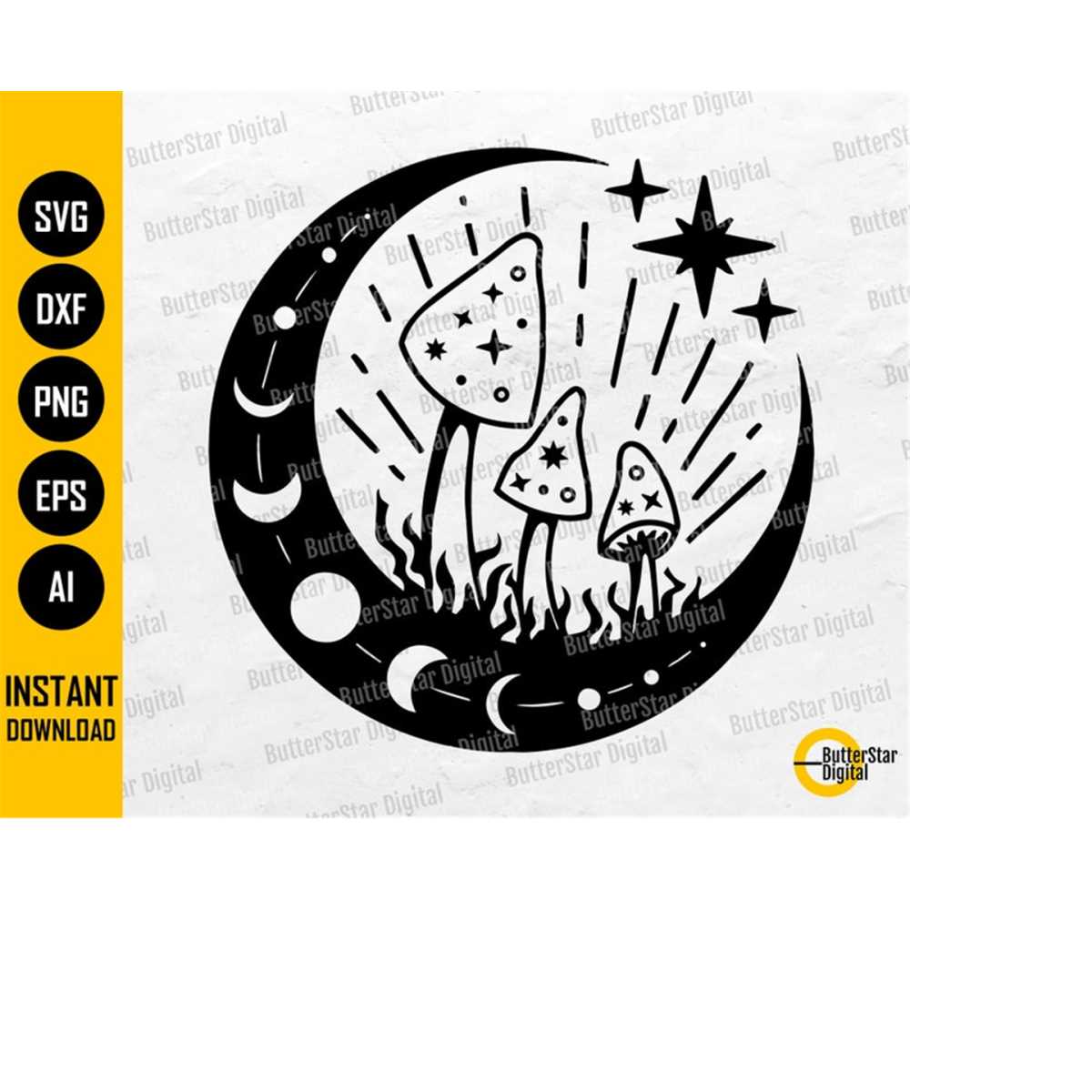 Mushroom Moon SVG | Celestial SVG | Mystical SVG | Boho Svg - Inspire ...