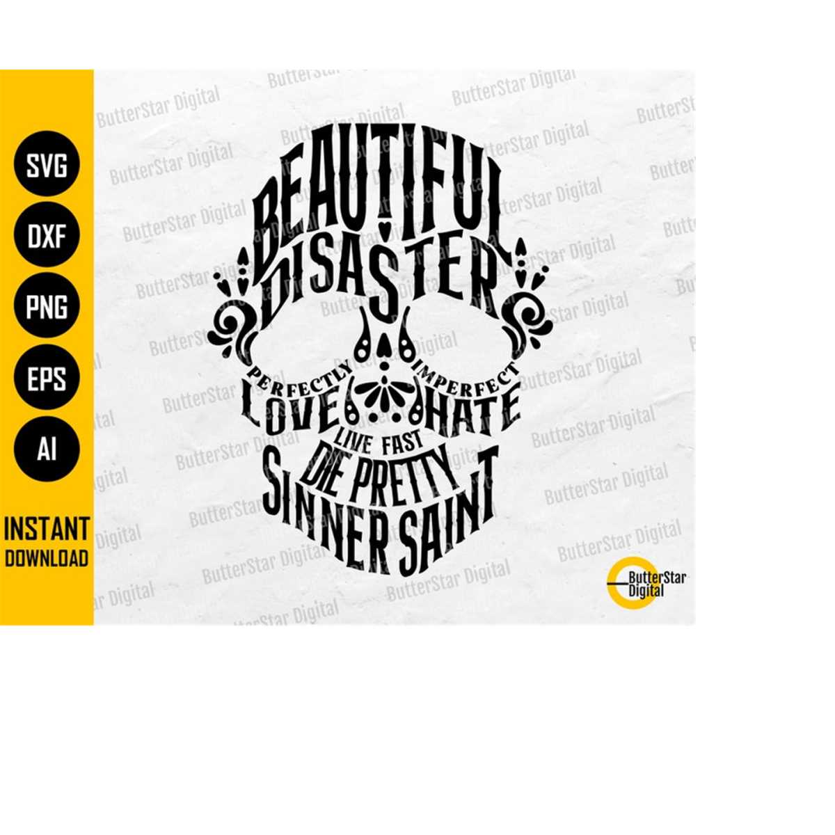 Beautiful Disaster SVG | Live Fast Die Pretty SVG | Skull T- | Inspire ...