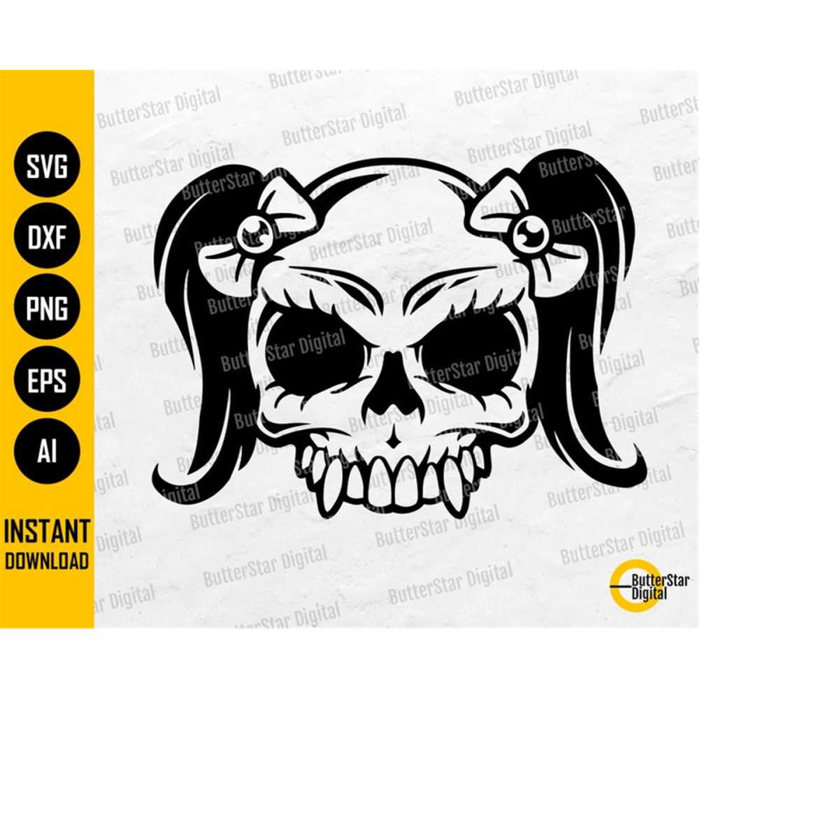 Cute Skull Girl SVG | Pigtail SVG | Ponytail SVG | Gothic De | Inspire ...
