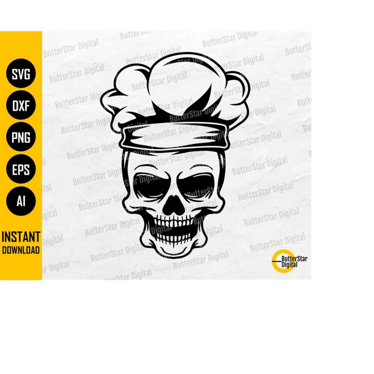 Chef Hat Skull SVG | Skeleton Chef's Hat SVG | Gothic T-Shir | Inspire ...