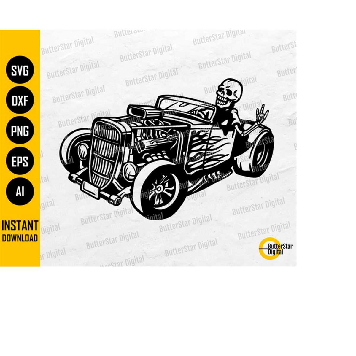Hot Rod Skeleton SVG | Retro Car SVG | Automobile Engine Aut | Inspire ...