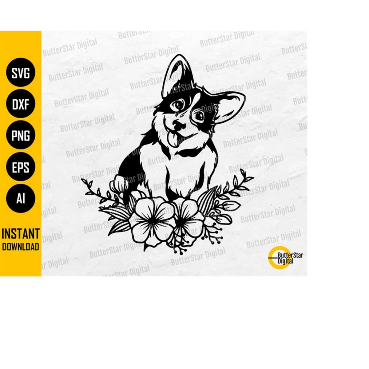 Floral Pembroke Welsh Corgi SVG | Cute Dog With Flowers SVG | Inspire ...