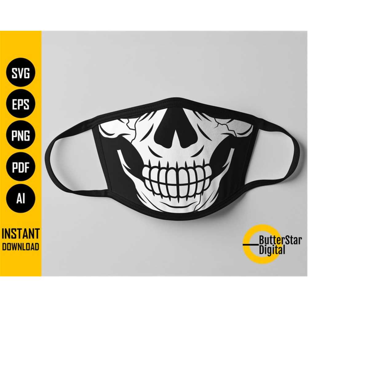 Skull Cracked Face Mask SVG | Skeleton Mouth Facemask | Bone | Inspire Uplift