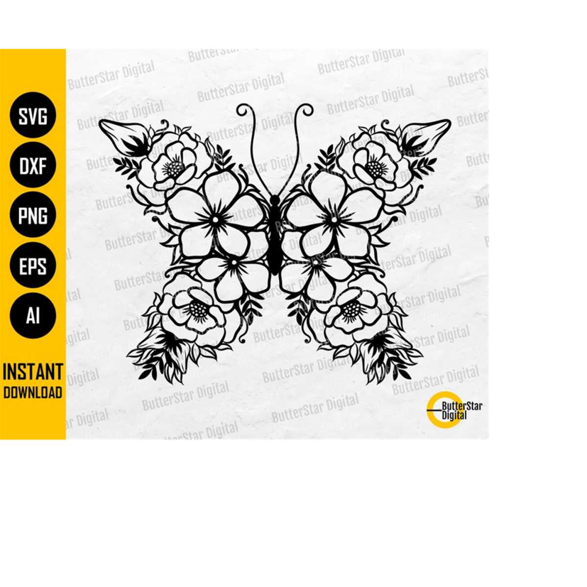Butterfly Flower Wings SVG | Floral Insect SVG | Bugs Decals | Inspire ...