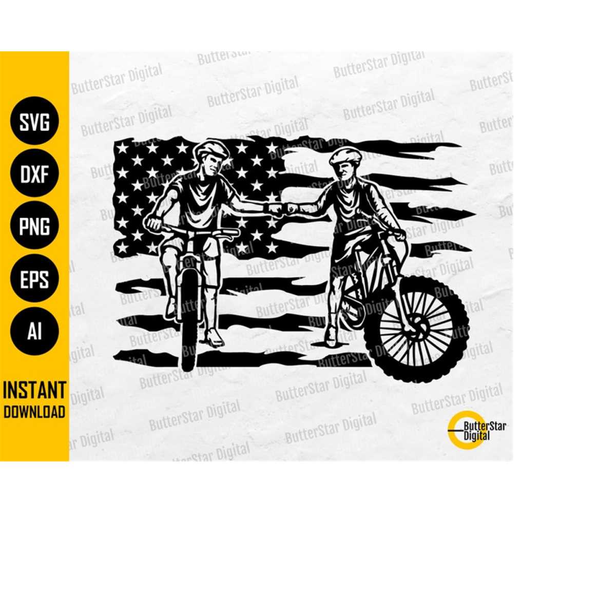 US Mountain Bike Riders Fist Bumping Svg | USA Flag MTB T-Sh | Inspire Uplift
