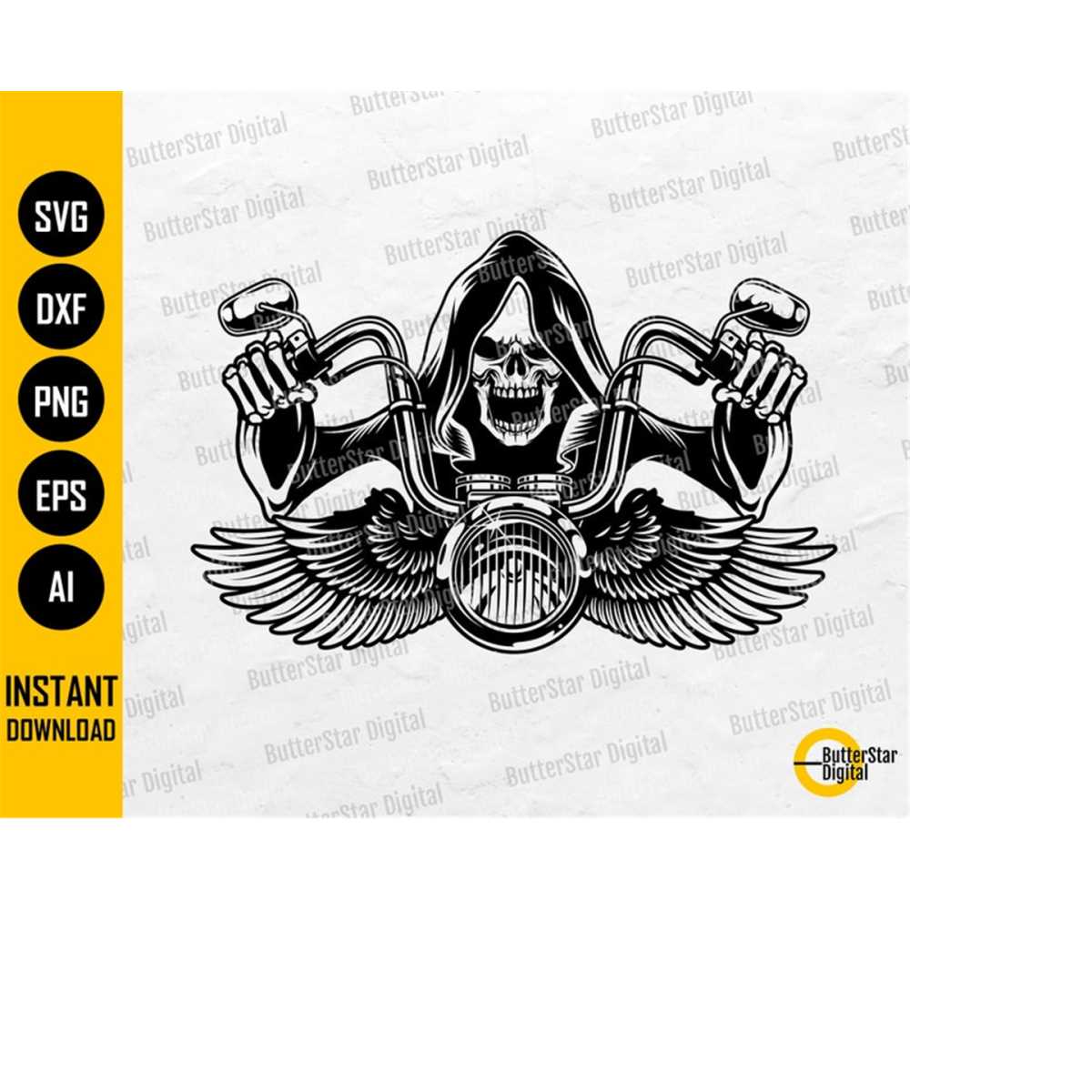 Motorcycle Grim Reaper SVG | Skeleton Biker SVG | Winged Han - Inspire ...