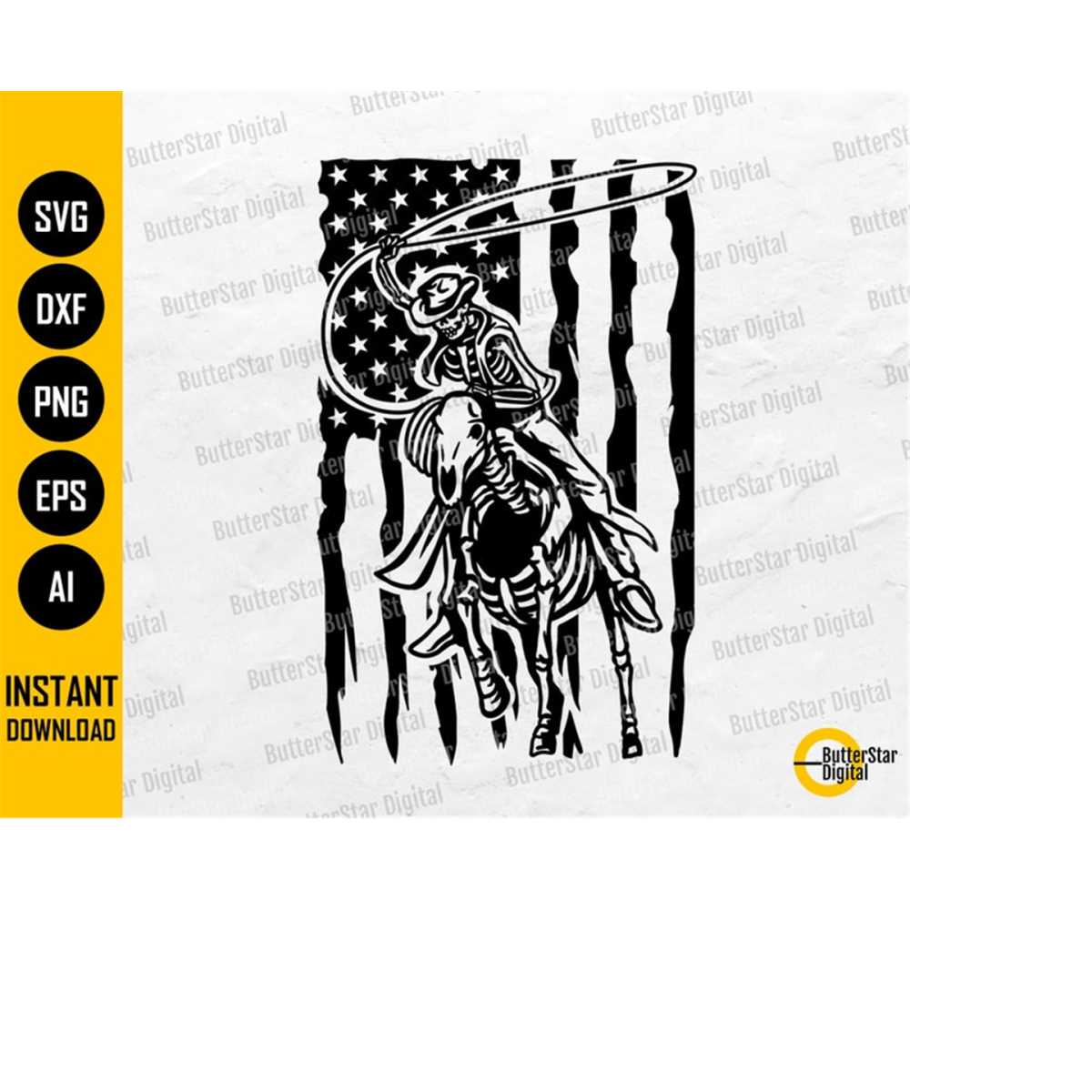 US Skeleton Roper SVG | American Cowboy Decal T-Shirt Sticke | Inspire ...