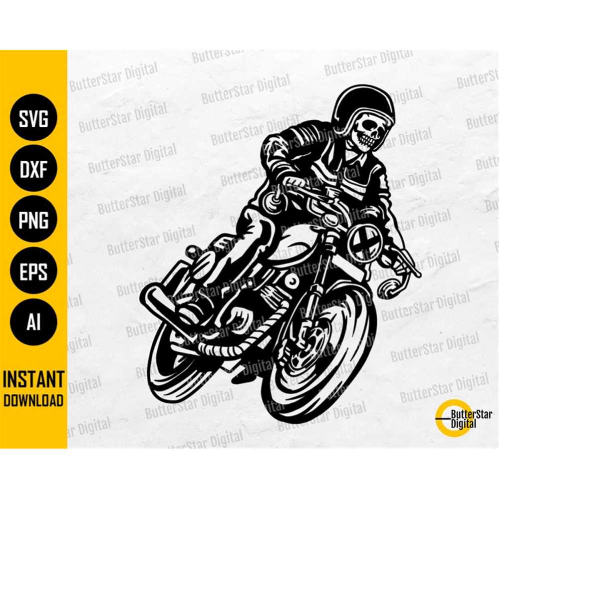 Skeleton Cafe Racer SVG | Classic Motorcycle SVG | Biker T-S - Inspire ...
