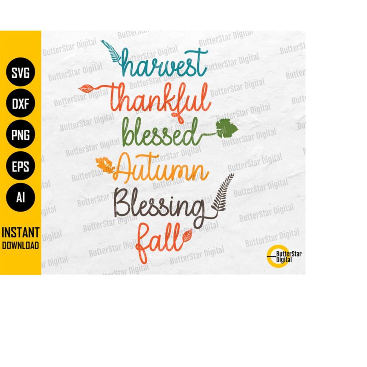 Fall Word Art SVG | Harvest Thankful Blessed Autumn Blessing | Inspire ...