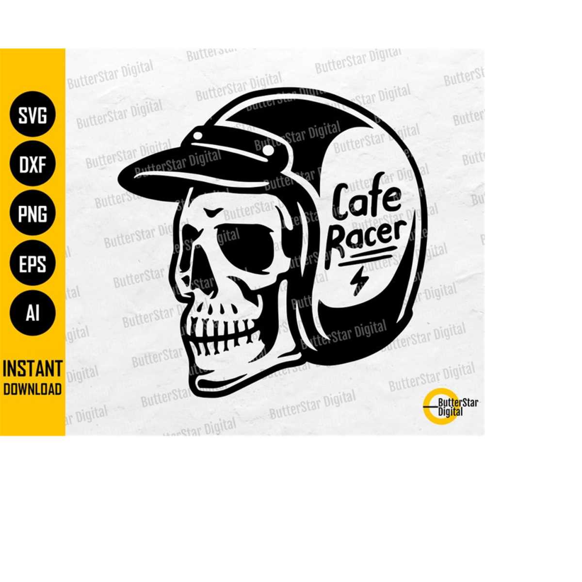 Cafe Racer Skull SVG | Skeleton Motorcycle Rider SVG | Chopp | Inspire ...