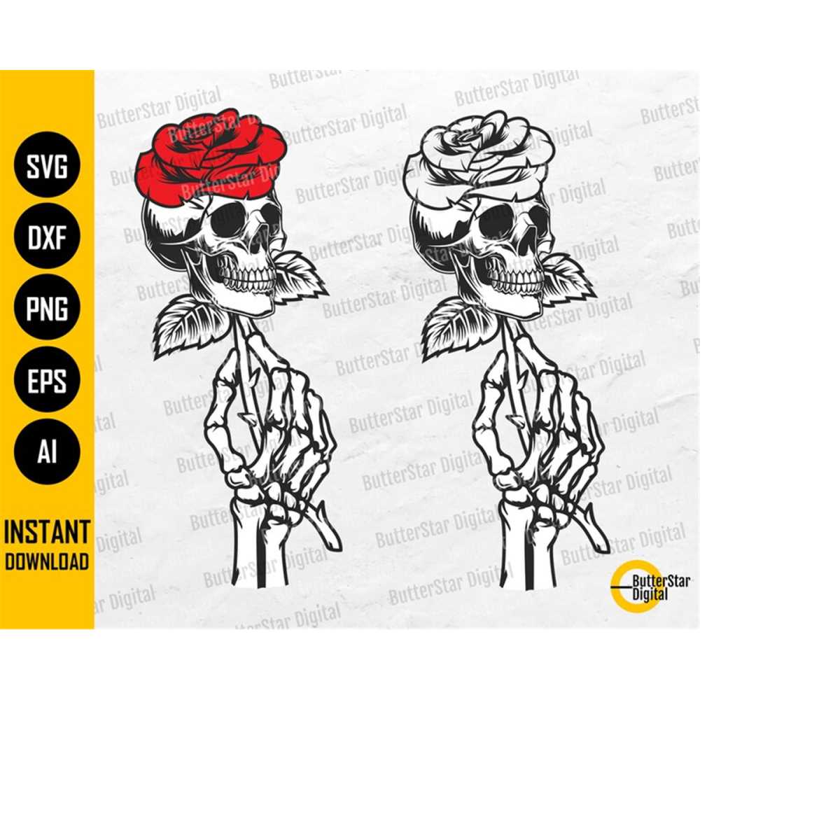 Skeleton Holding Skull Rose SVG | Flower Tattoo Decal T-Shir | Inspire ...