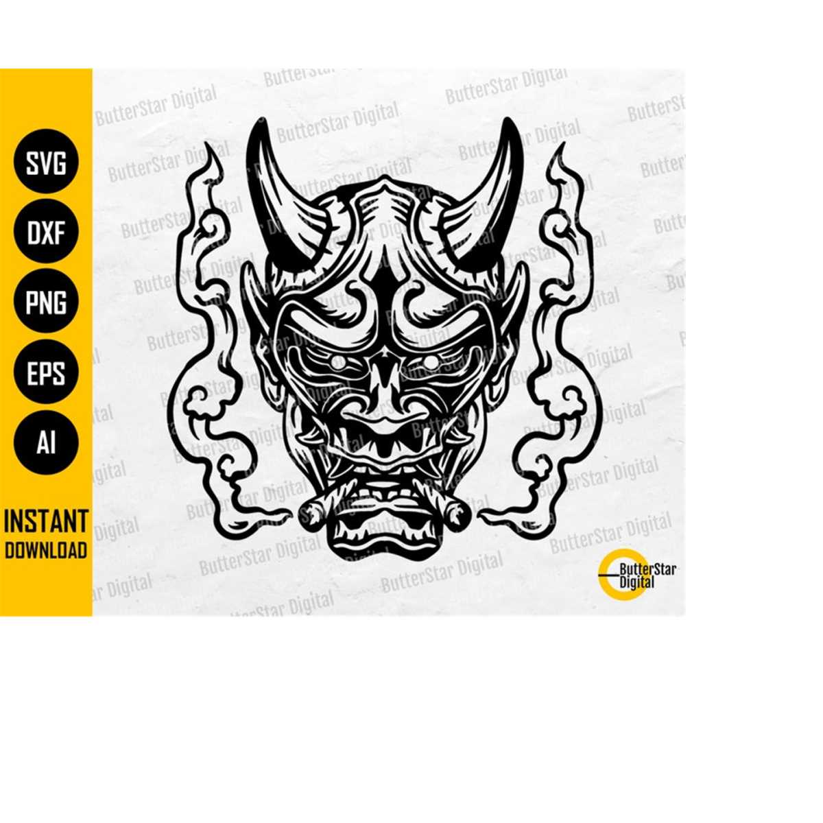 Smoking Hannya SVG | Oni Mask SVG | Japanese Demon T-Shirt V - Inspire ...