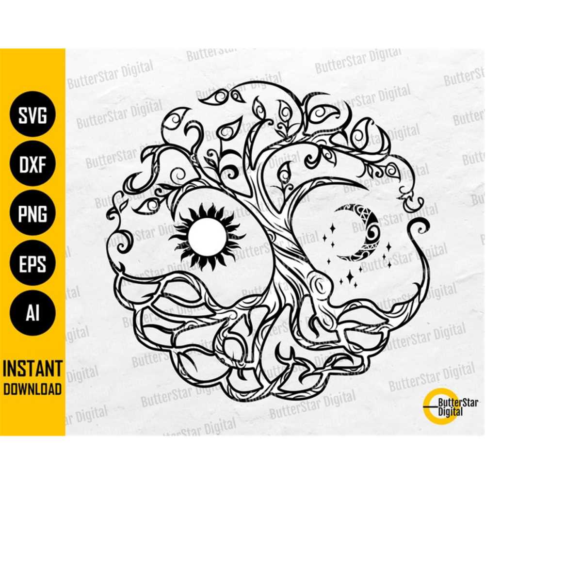 Tree Of Life With Sun And Moon SVG | Celtic Tree With Roots | Inspire ...