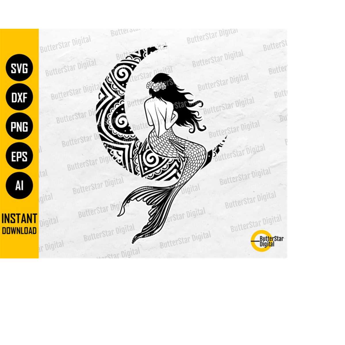 Mandala Mermaid SVG | Mermaid On The Moon SVG | Zentangle SV | Inspire ...