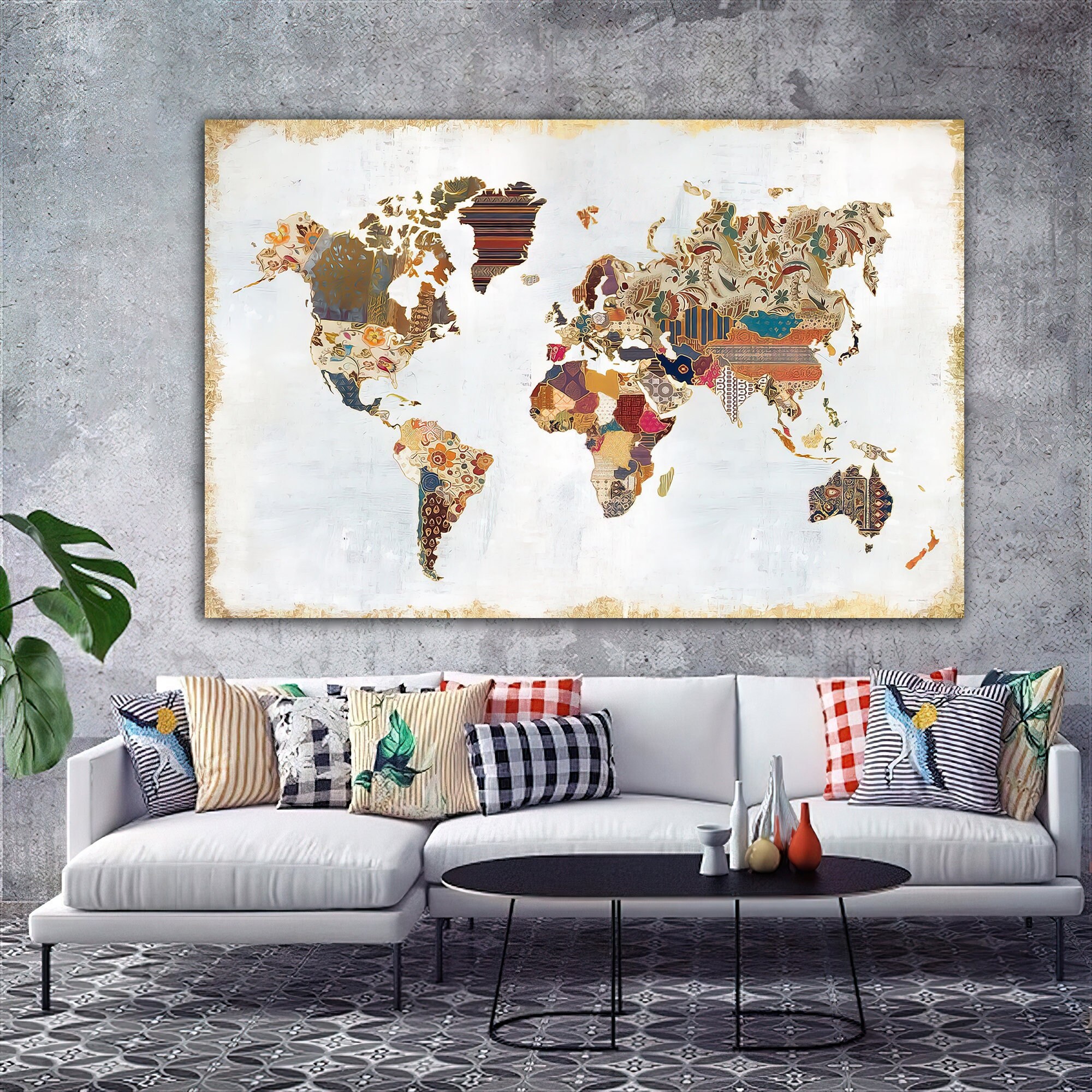 Colorful World Map Canvas Painting, Map Wall Decor, Countrie | Inspire ...