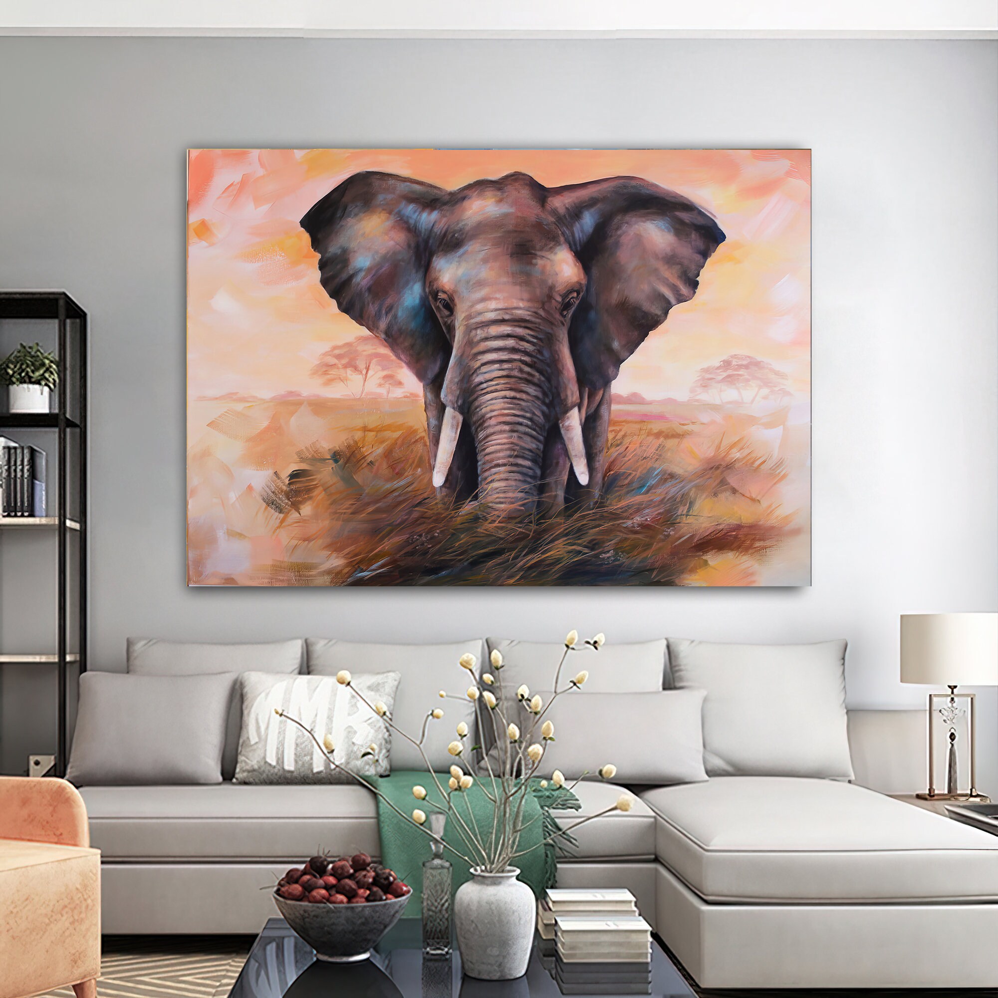 Elephant Canvas Painting, Colorful Elephant Wall Decor, Brow | Inspire ...