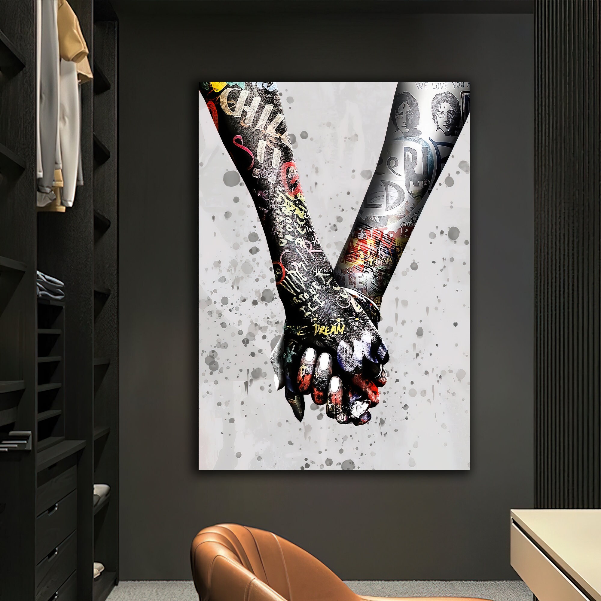 Holding Hands Love Fence Graffiti Canvas Painting, Graffiti | Inspire ...