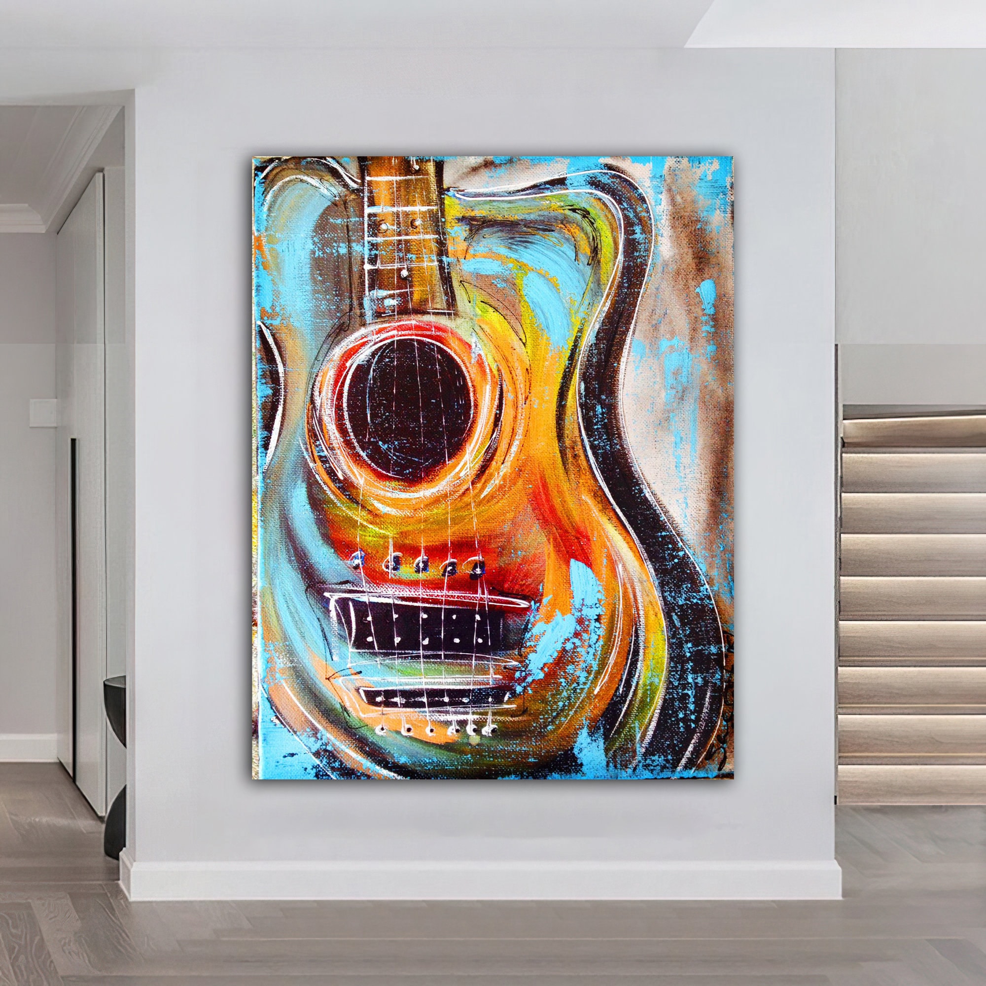 Colorful Guitar Canvas Painting, Musical Instrument Painting | Inspire ...