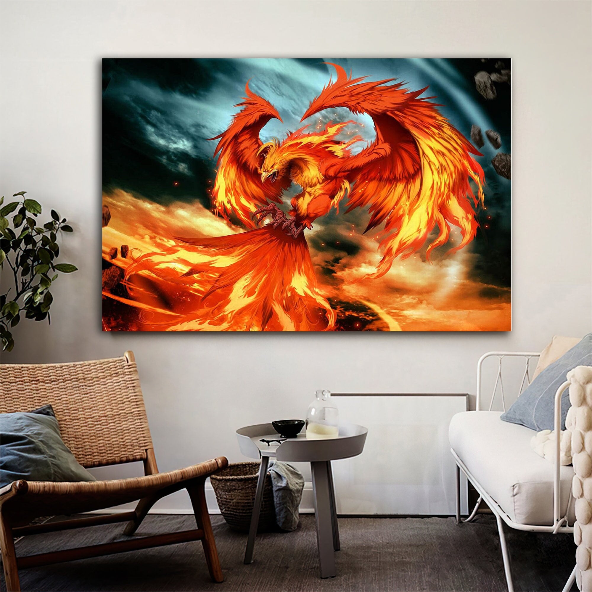 Phoenix Canvas Painting, Red Phoenix Painting, Simurgh Bird | Inspire ...